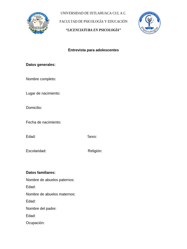 Entrevista para Adolescentes | PDF