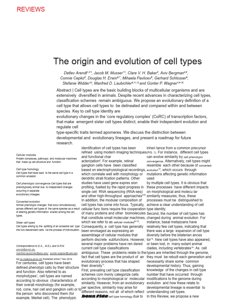 Articulo - The Origin and Evolution of Cell Types | PDF | Evolution ...