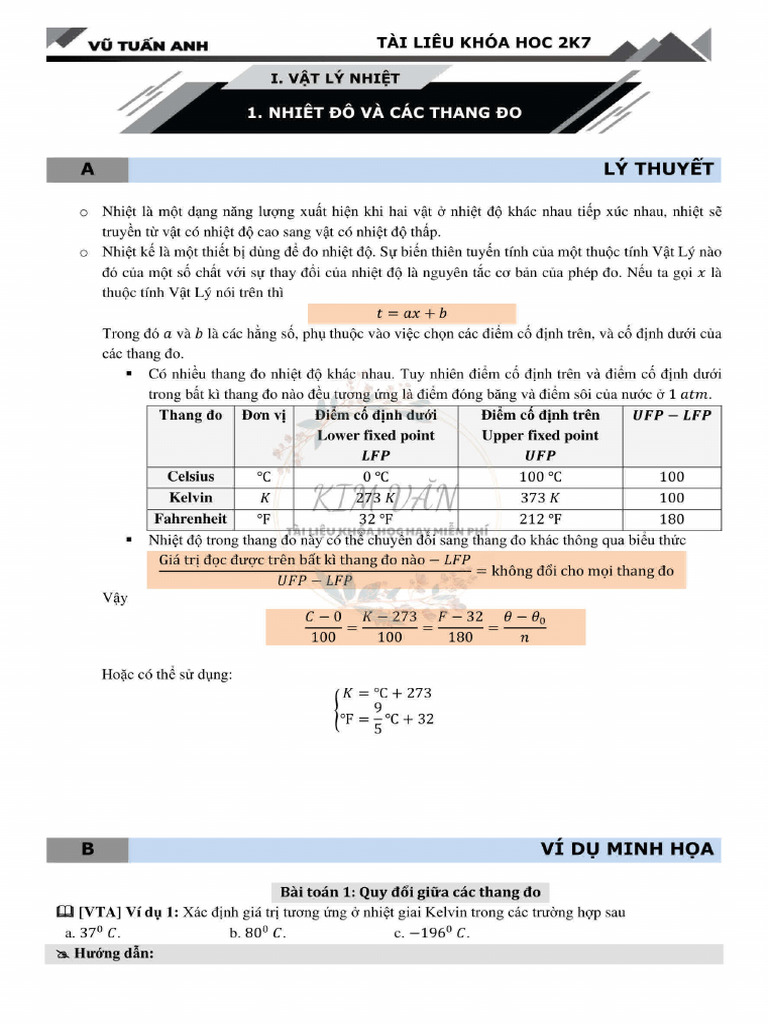 200524160343 - Thầy Vũ Tuấn Anh. Chương 1. Vật Lý Nhiệt. Dạng 1. Nhiệt Độ - Các Thang Đo PDF | PDF