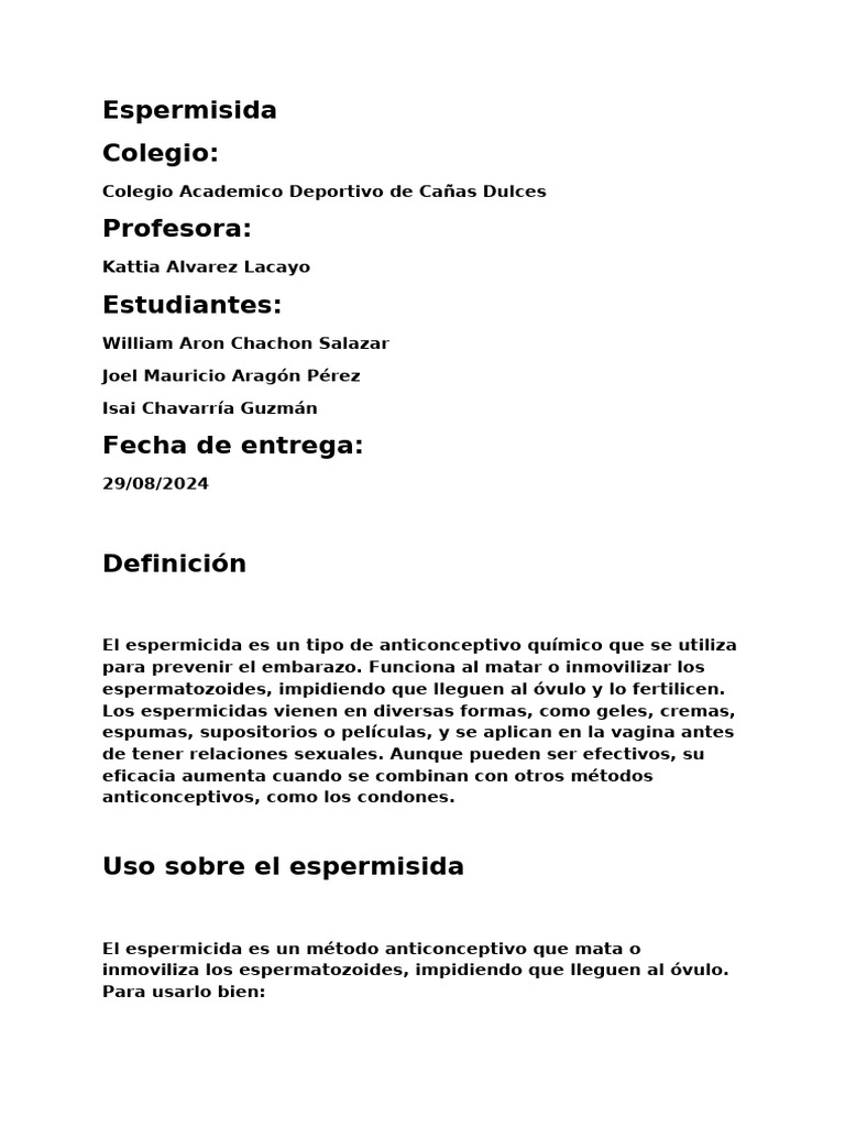 Uso y beneficios del espermicida | PDF | Control de la natalidad | Condón