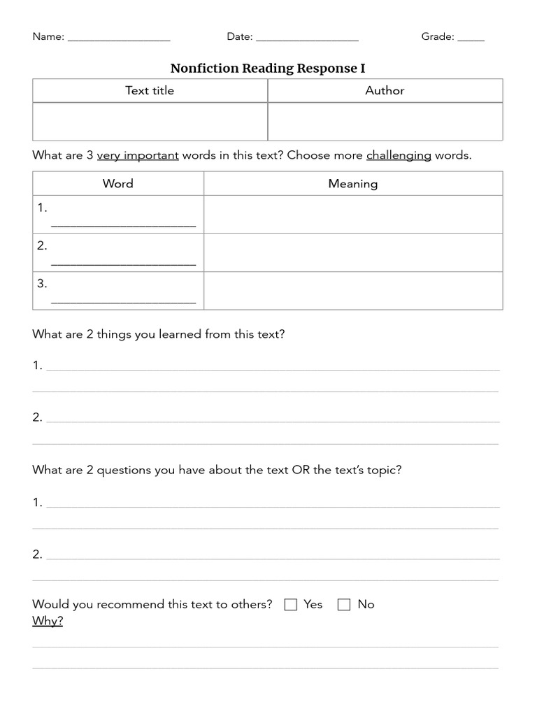 Nonfiction Reading Responses | PDF | Paragraph