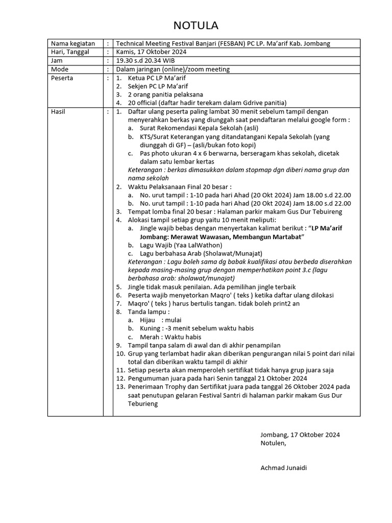 Notula TM FESBAN | PDF