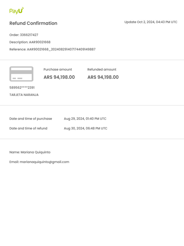 Refund Confirmation | PDF