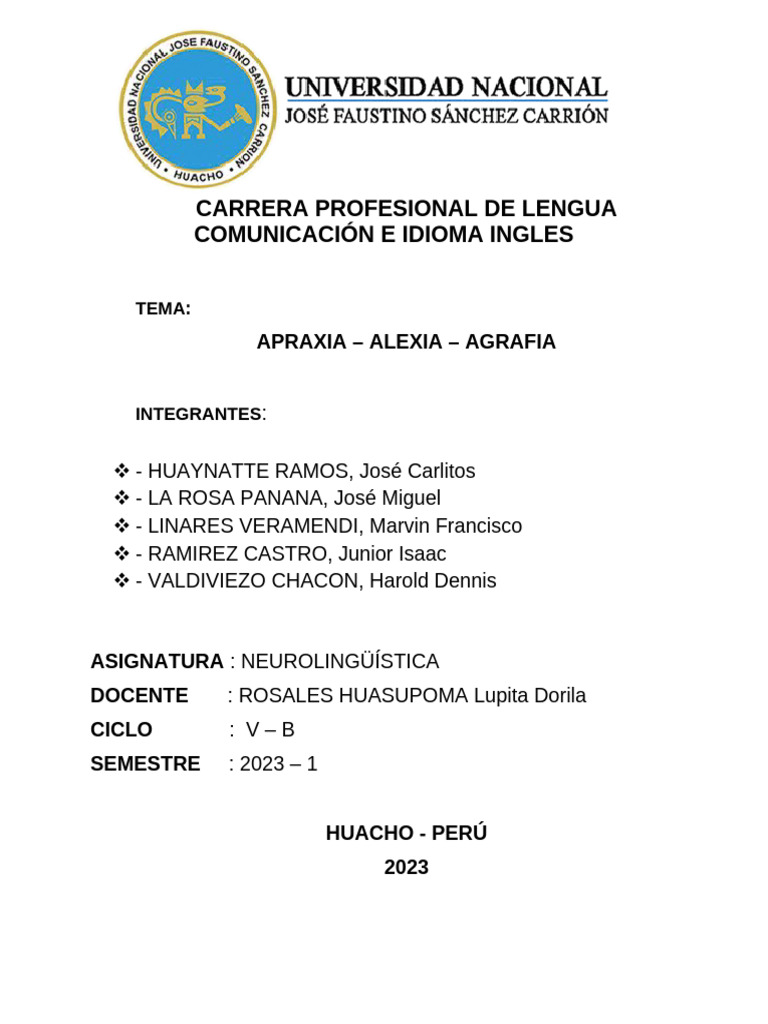Trastornos Neurológicos: Apraxia, Alexia y Agrafia | PDF | Neurociencia ...
