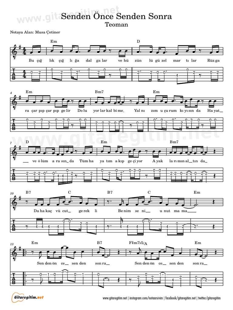 Senden Once Senden Sonra Nota | PDF