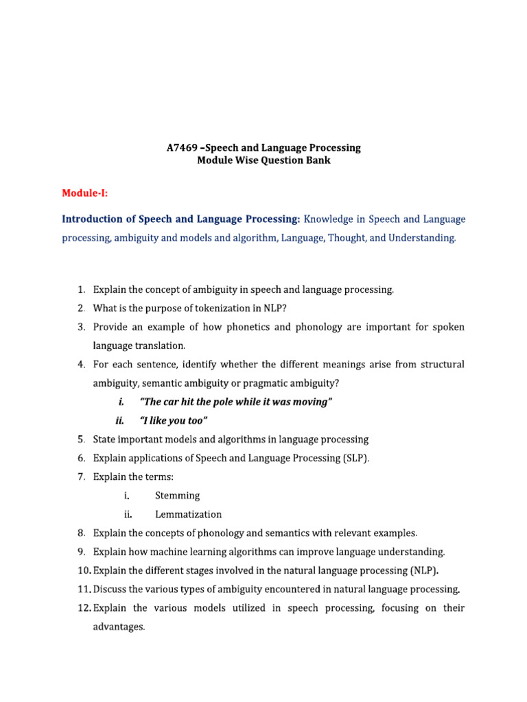SLP Question Bank | PDF