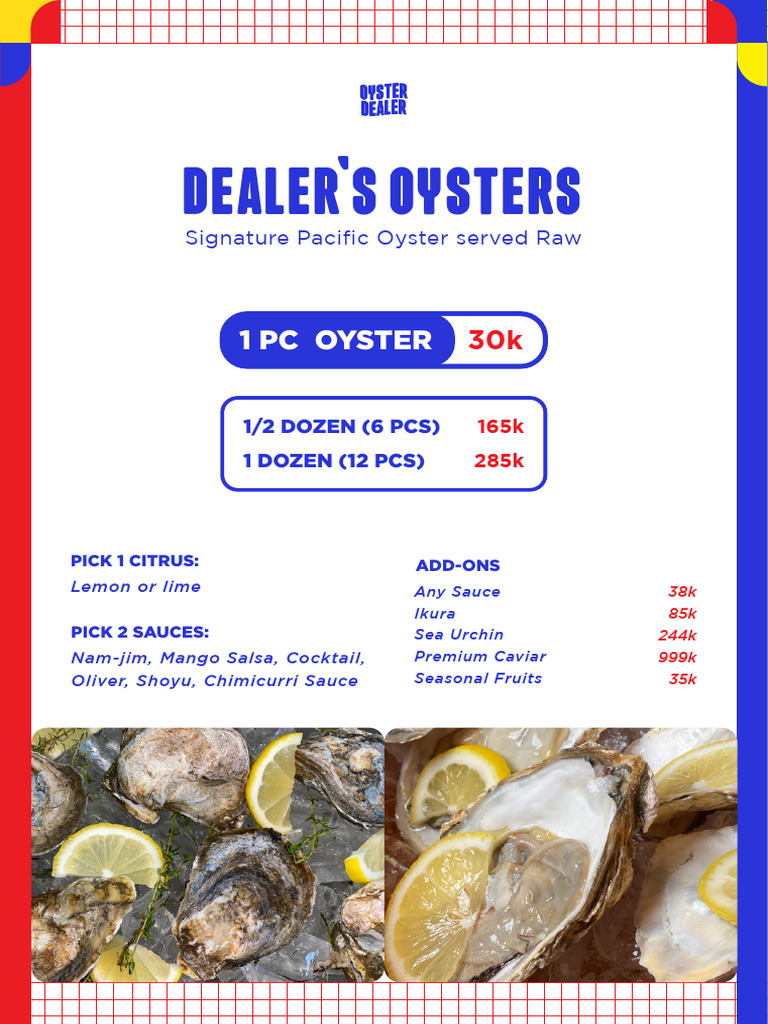 Dealer's Oysters Menu and Prices | PDF | Sauce | Foods
