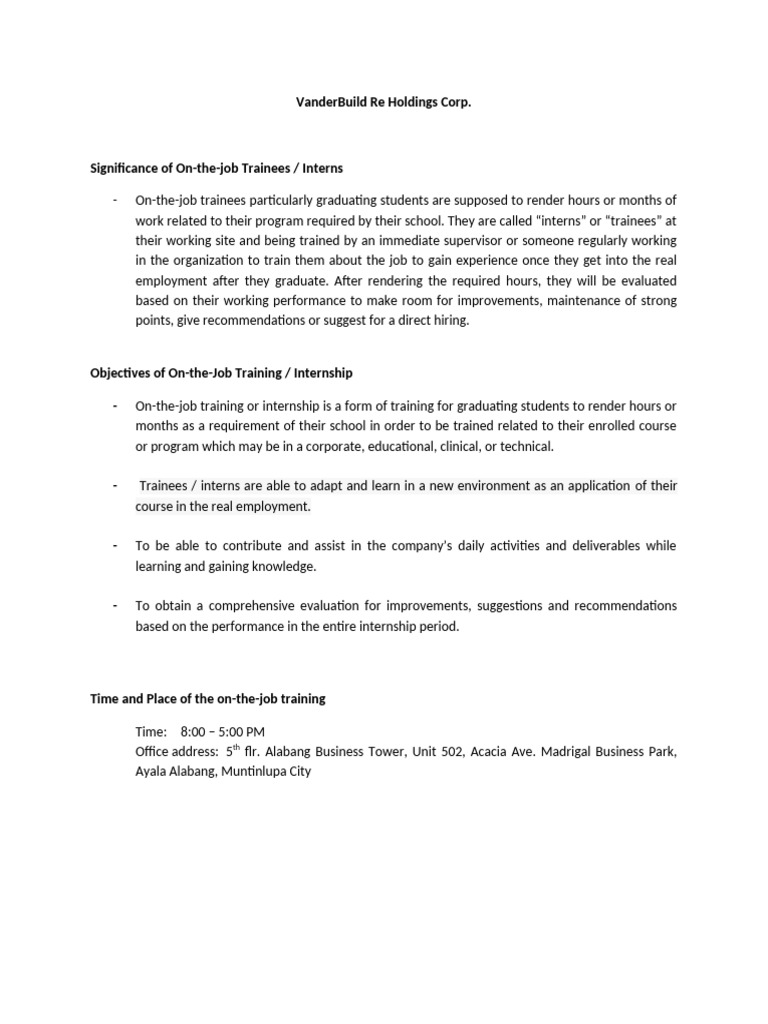 OJT Significance & Objectives | PDF