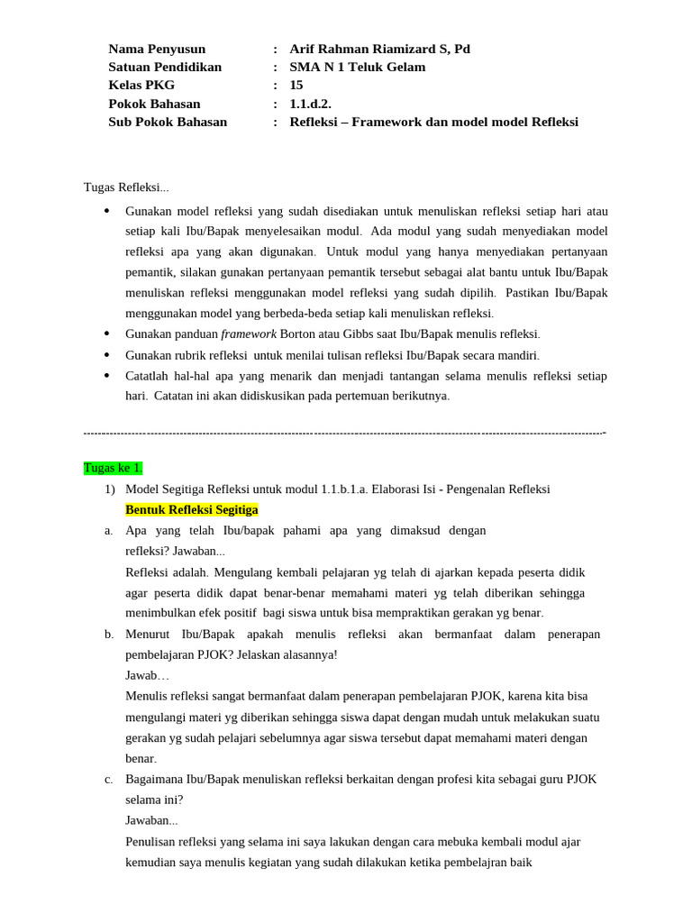 Tugas Arif Rahman Riamizard Modul Refleksi - Framework Dan Model-Model ...