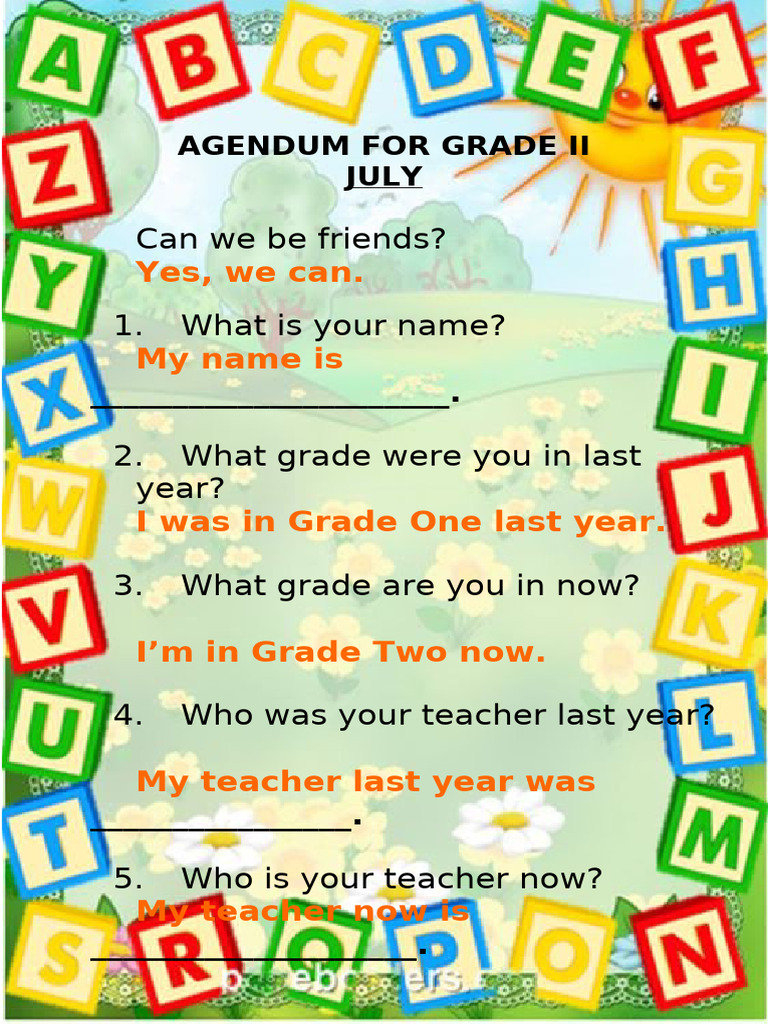 Project Agendum Grade 2 | PDF | Language Arts & Discipline