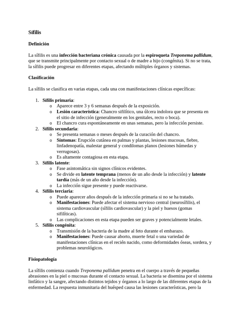 Sífilis: Etapas, Diagnóstico y Tratamiento | PDF | Especialidades ...