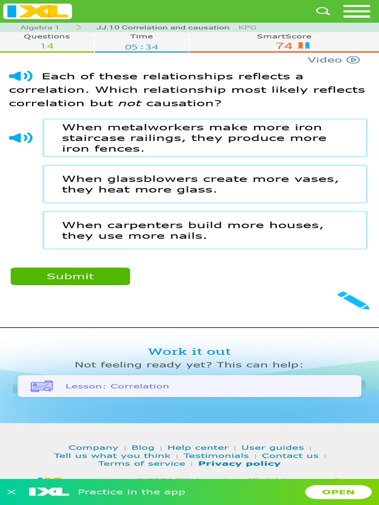 IXL - Correlation and Causation (Algebra 1 Practice) | PDF