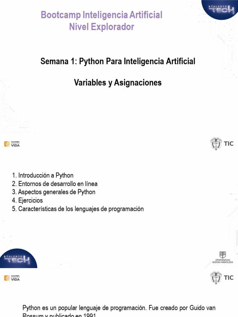 Bootcamp Inteligencia Artificial Nivel Explorador: Semana 1: Python para Inteligencia Artificial ...