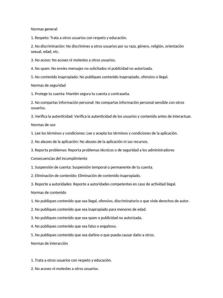 Normas de Uso y Seguridad en Aplicaciones | PDF | Discriminación | Spamming