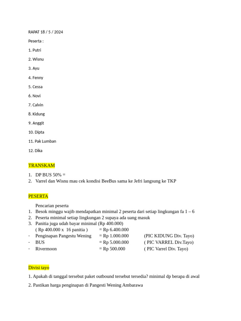 Notulen Rapat 18 Mei 2024 | PDF | Perjalanan | Kajian Bahasa Asing
