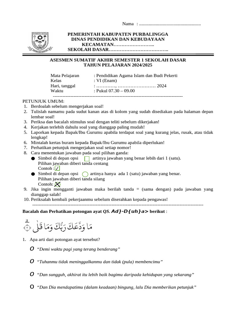 1.6.1. SOAL ASAS PAIBP Kelas-6 KUMER | PDF | Agama & Spiritualitas