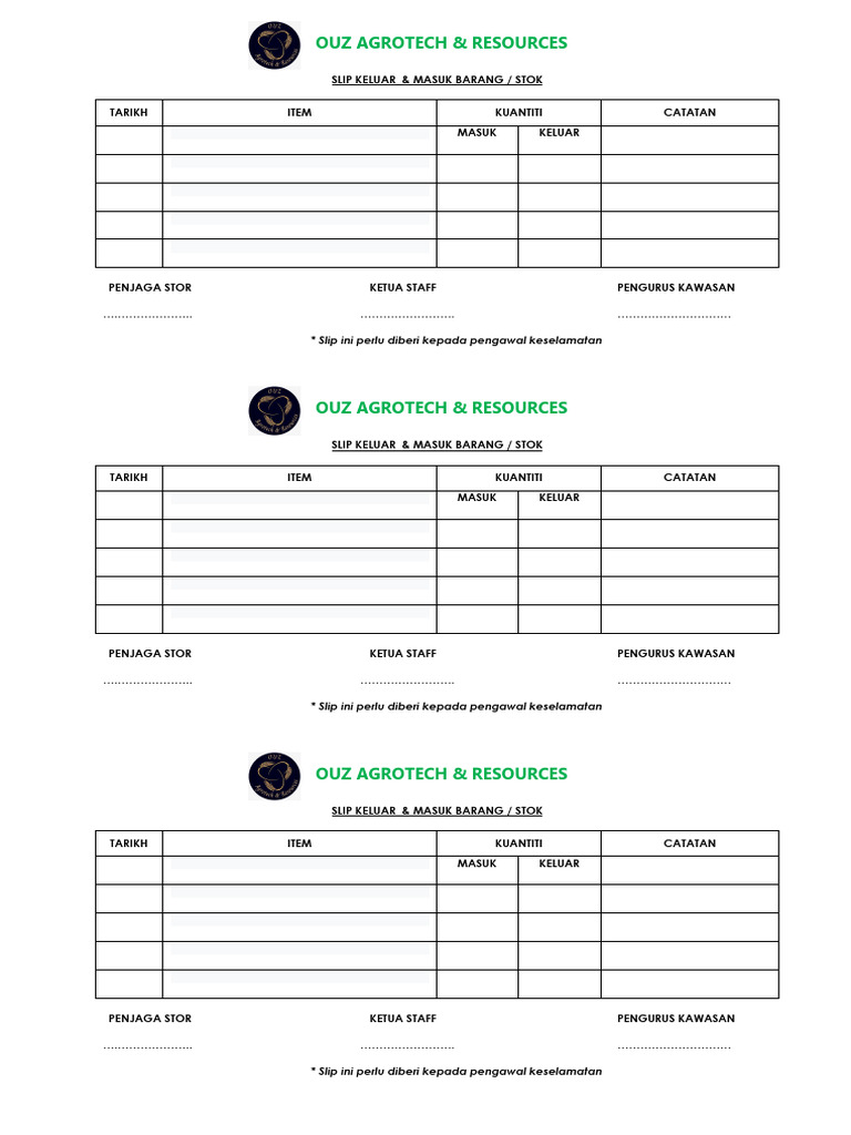Slip Keluar Masuk Barang | PDF