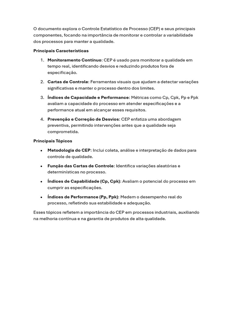 (Resumo) CEP (Controle Estatístico de Processo) - Índices de Capabilidade e Performance de ...