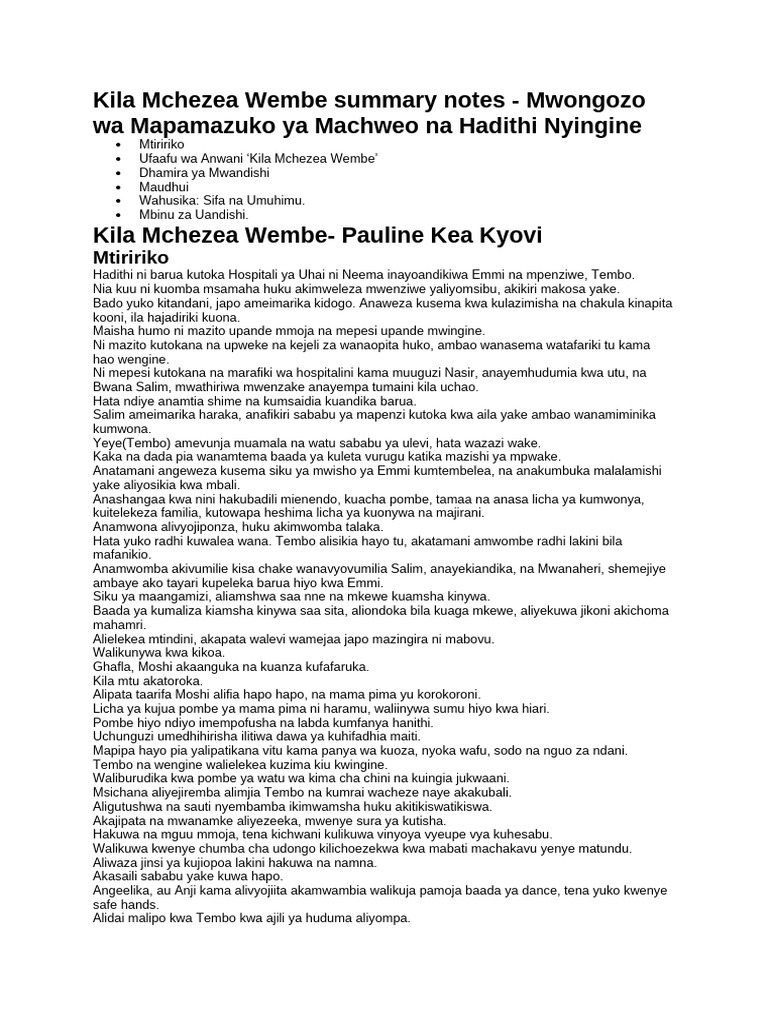 Kila Mchezea Wembe Summary Notes - Mwongozo Wa Mapamazuko Ya Machweo Na ...
