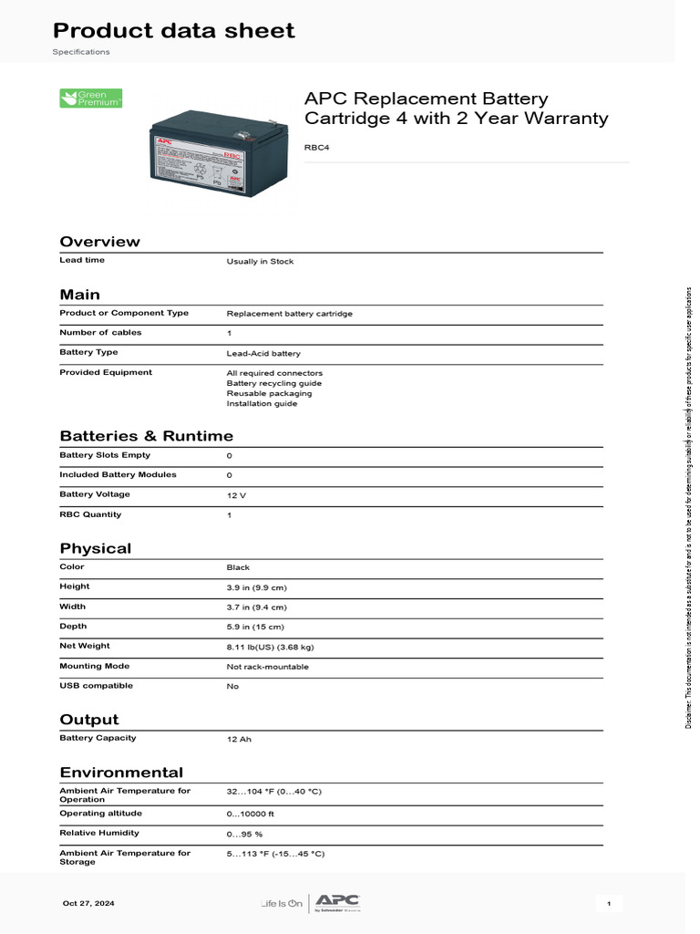 APC Replacement-Battery-Cartridges RBC4 | PDF | Manufactured Goods
