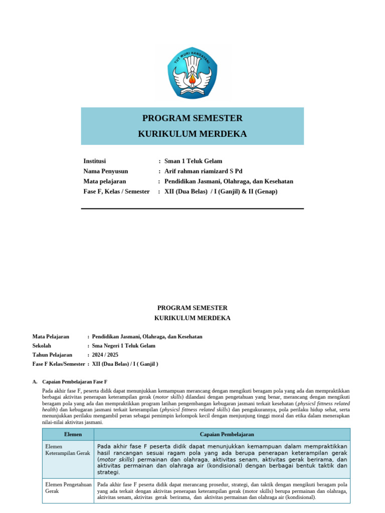 Program Semester PJOK Kelas XII 2024 | PDF | Karier & Perkembangan