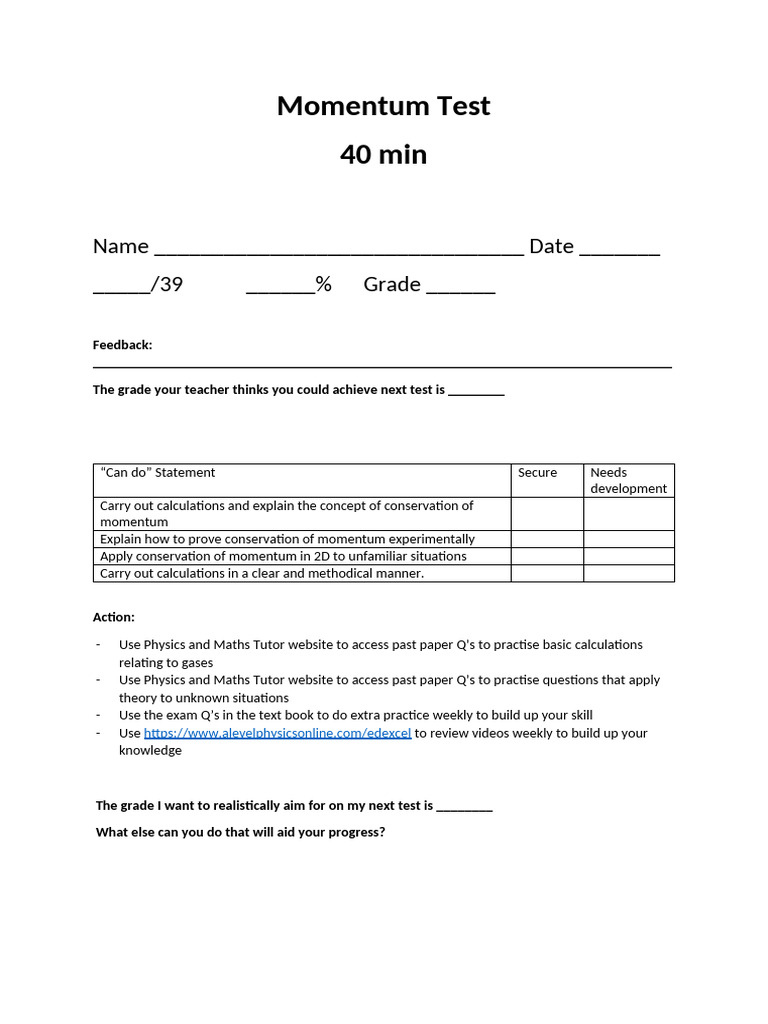 Momentum Test - 2024 1 | PDF | Mathematics | Physics