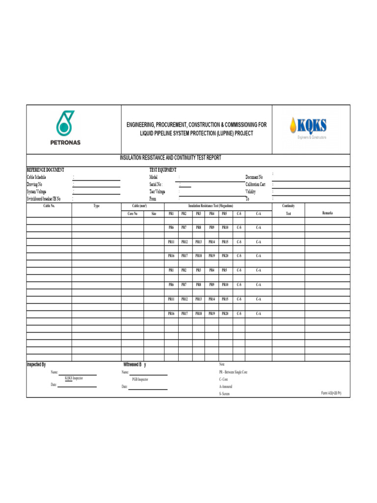 Form I-03-20pr Insulation Resistance and Continuity Test | PDF ...