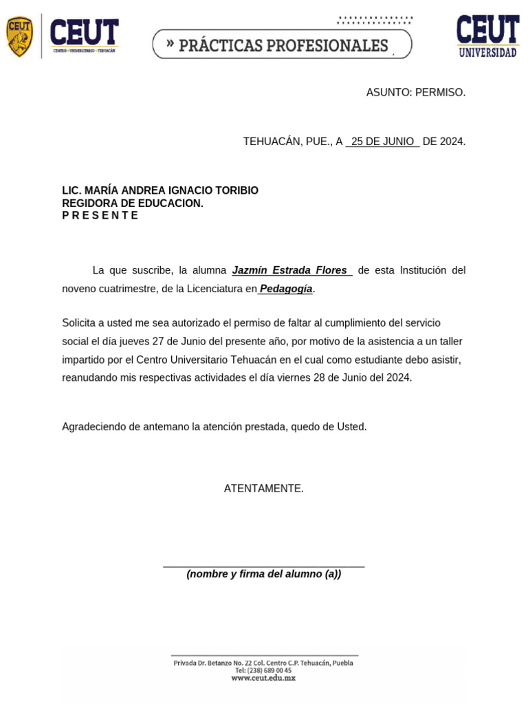 1.carta de Solicitud de Prácticas Profesionales | PDF