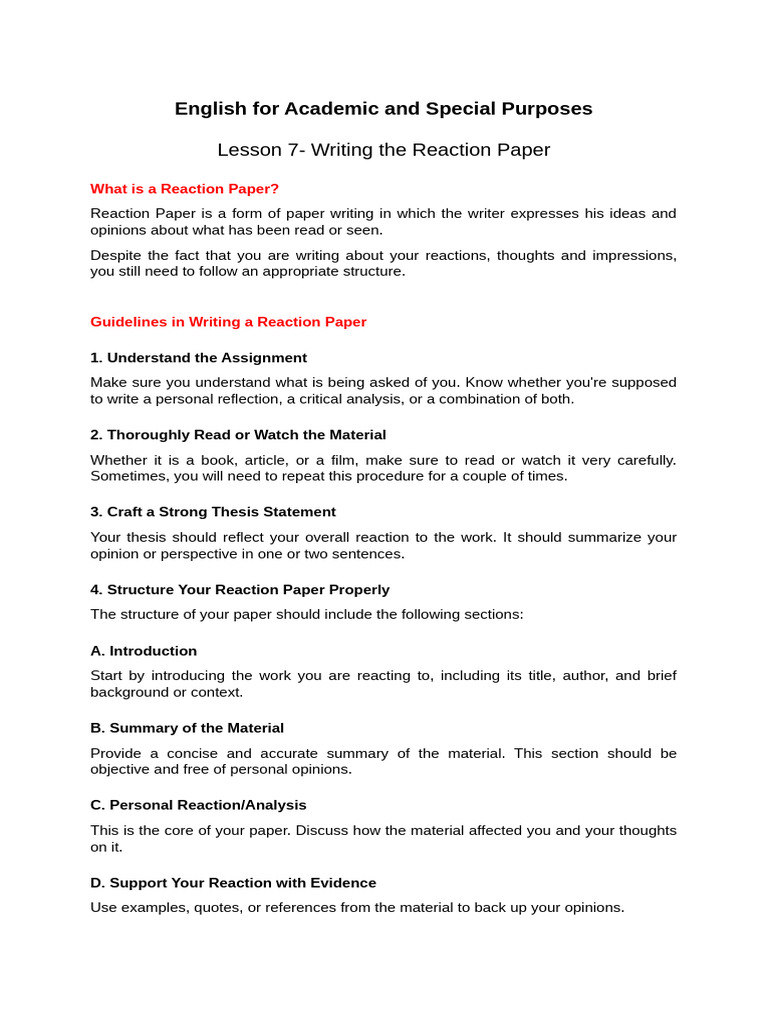 Quarter 2 Lesson 7 Writing The Reaction Paper | PDF | Thought | Critical Thinking