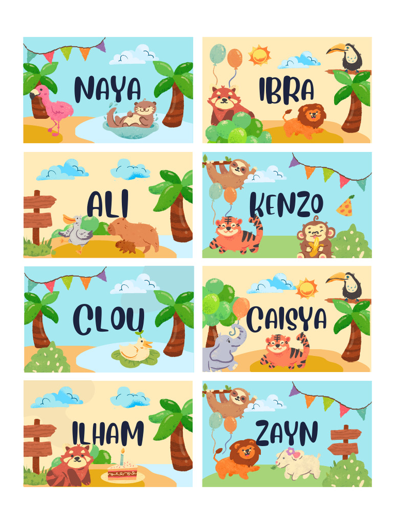 Colorful Illustrative Animals Student Name Label | PDF