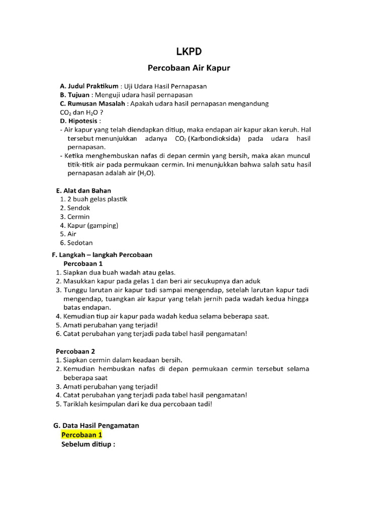 LKPD Percobaan Air Kapur | PDF