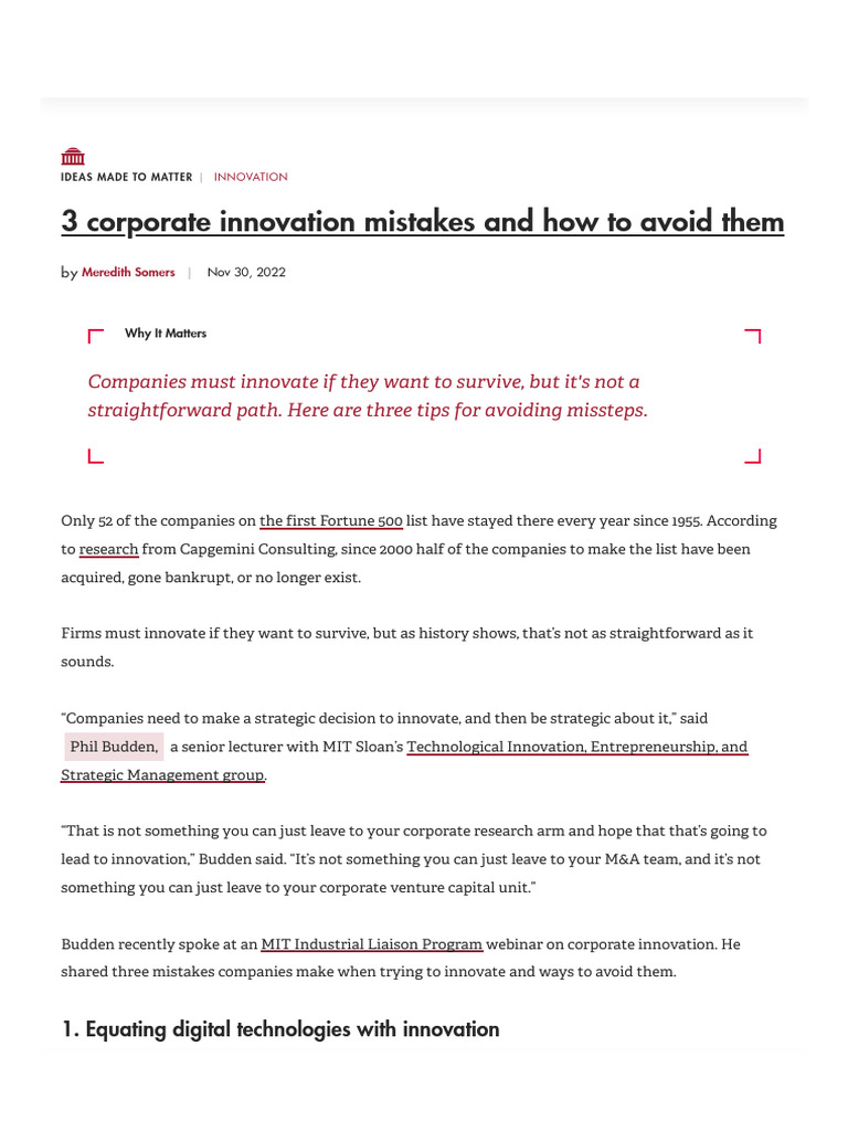 Avoiding Corporate Innovation Pitfalls | PDF | Innovation | Startup Company
