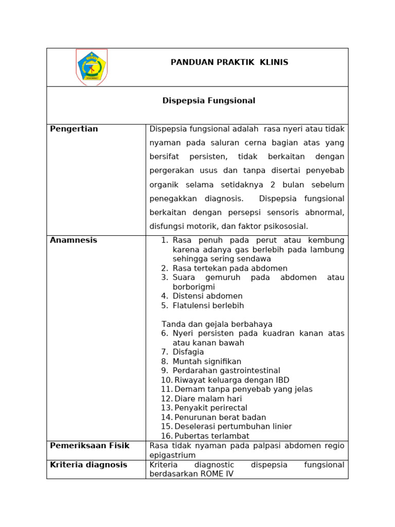 Panduan Praktik Klinis Dispepsia Fungsional | PDF