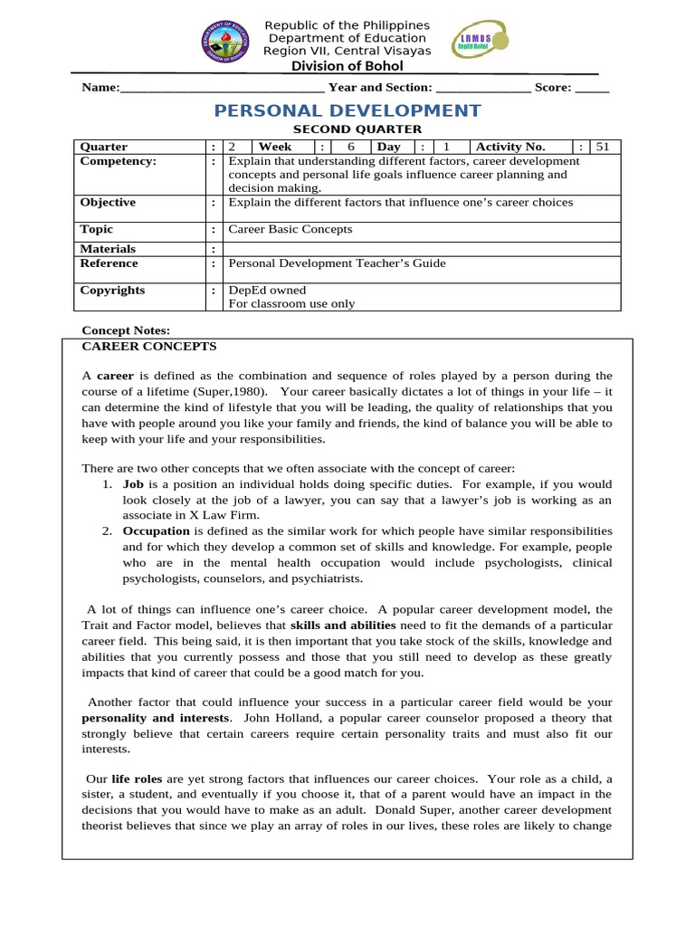 SHS - PERDEV - Q2 - Wk6 Act51-54 | PDF | Teachers | Concept
