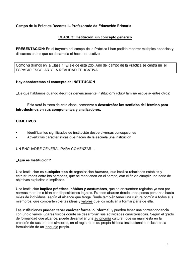 CLASE 3. Institución, Un Concepto Genérico | PDF | Institución | Escuelas