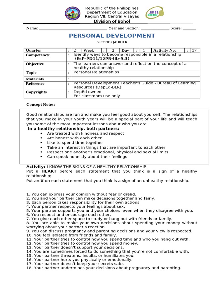 SHS - PERDEV - Q2 - Wk2 Act37-40 | PDF | Adolescence | Learning