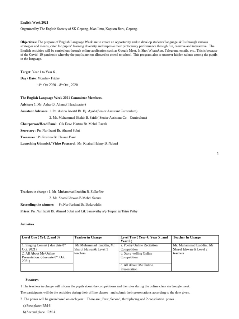English Week 2021 | PDF