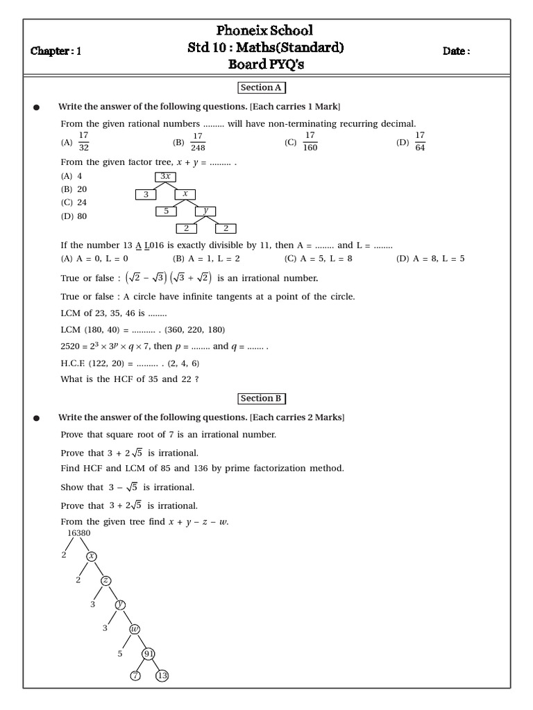 Maths Board PYQ's QS | PDF | Numbers | Mathematical Notation