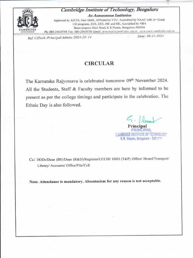 Circular For Karnataka Rajyotsava | PDF