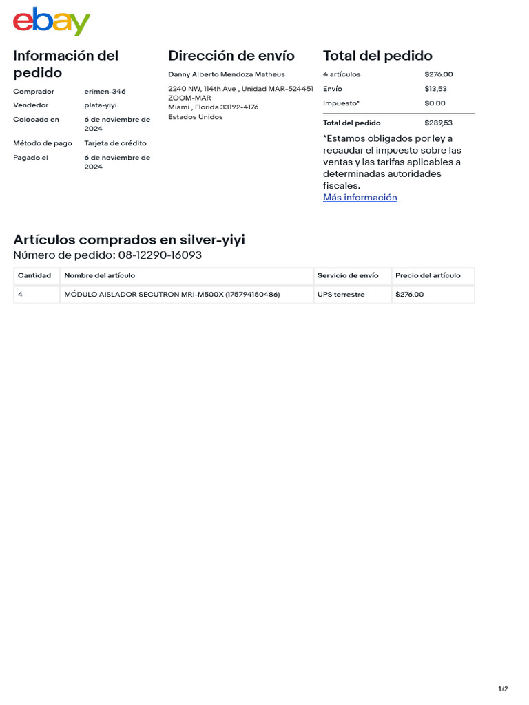 Detalles Del Pedido - Ebay | PDF