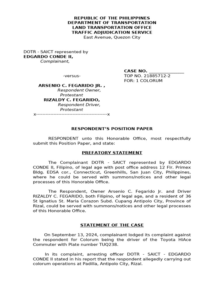 Position-Letter-RIZALDY C. FEGARIDO | PDF | Affidavit