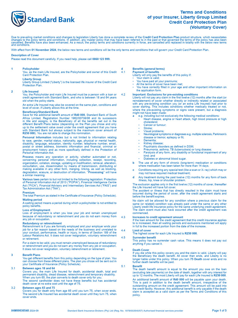 Voluntary Credit Card Protection Plan Terms and Conditions | PDF ...