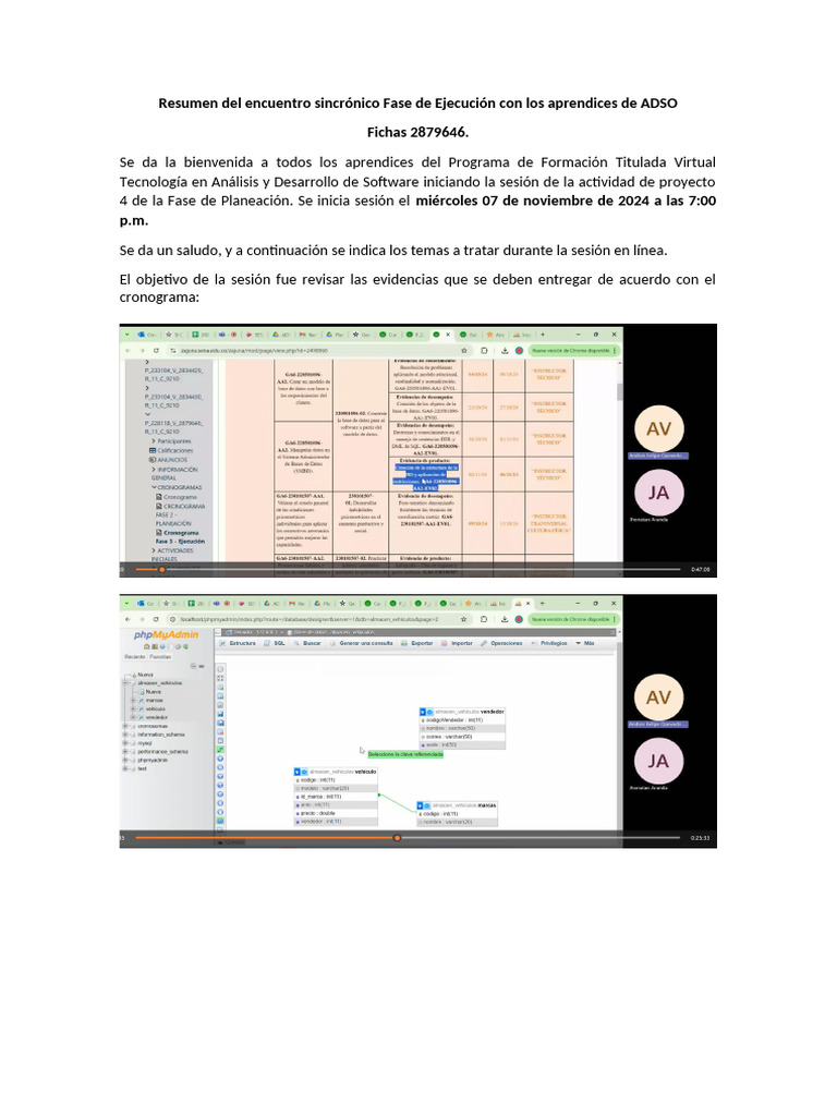 Resumen Del Encuentro Sincrónico Fase de Ejecución Con Los Aprendices de ADSO Fichas 2879646 | PDF