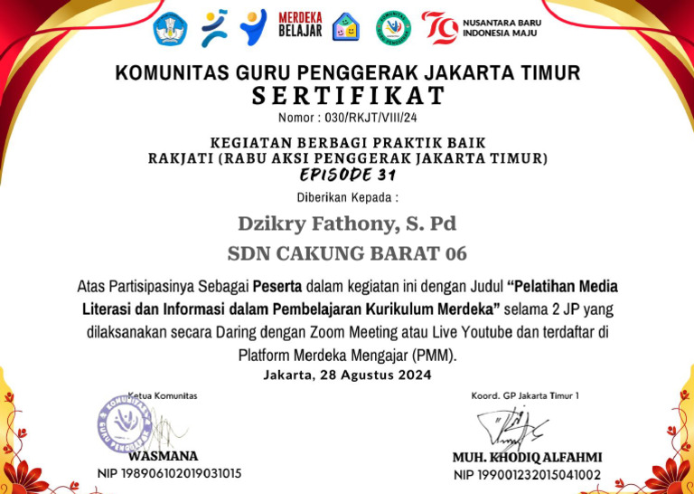 Dzikry Fathony, S. PD Peserta Rakjati E31 | PDF