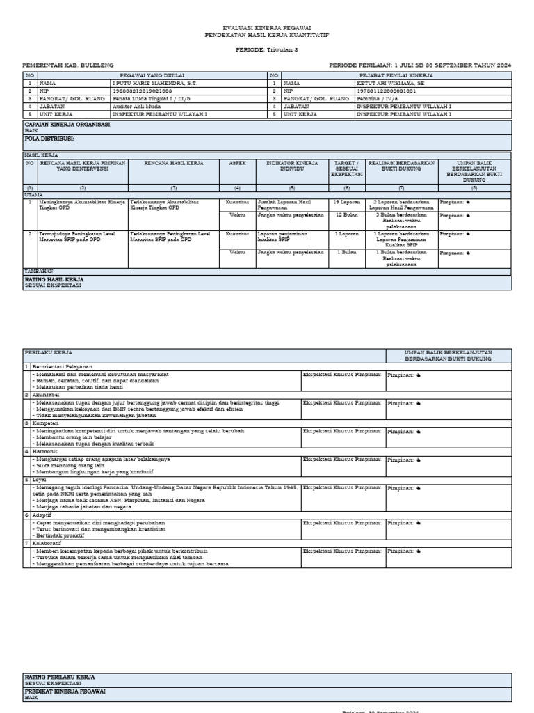 Evaluasi Kinerja Pegawai SKP TW 3 | PDF