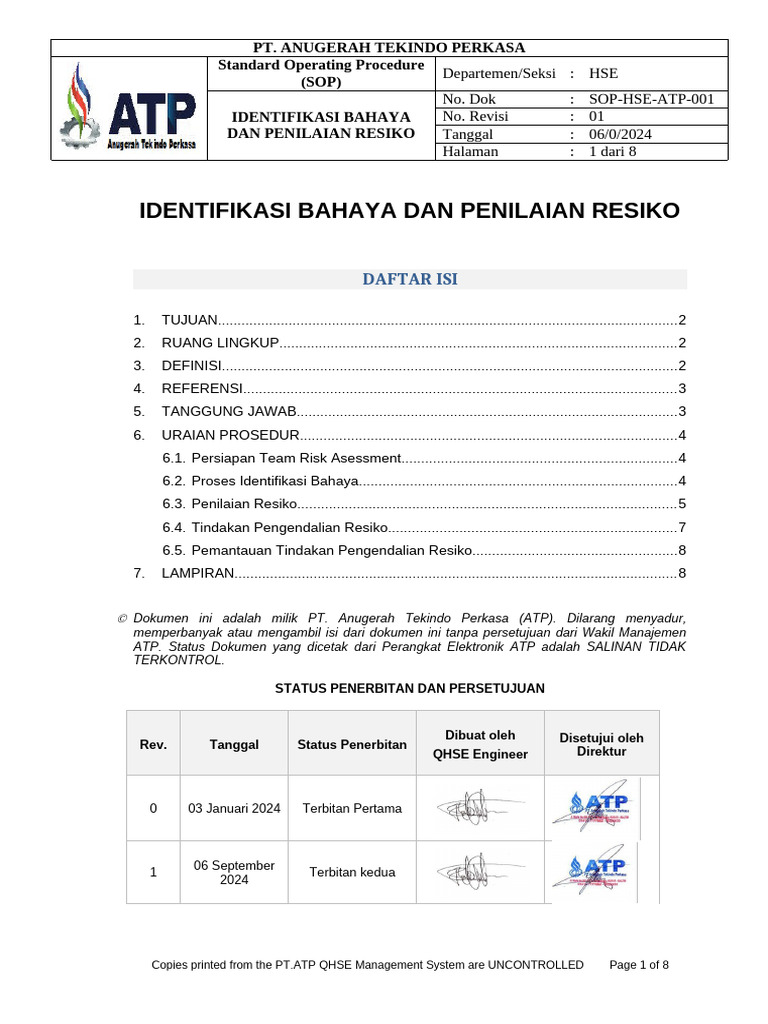 SOP-HSE-ATP-001 Prosedur IBPR - Rev1 | PDF