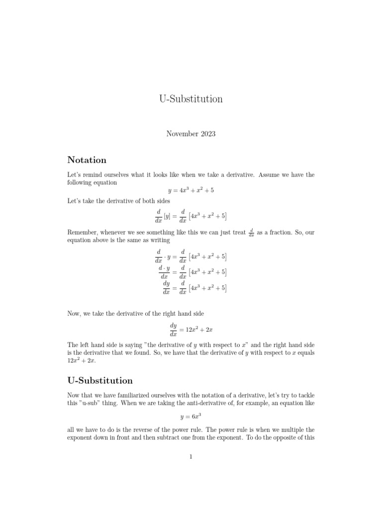 U Substitution Notes | PDF | Derivative | Exponentiation