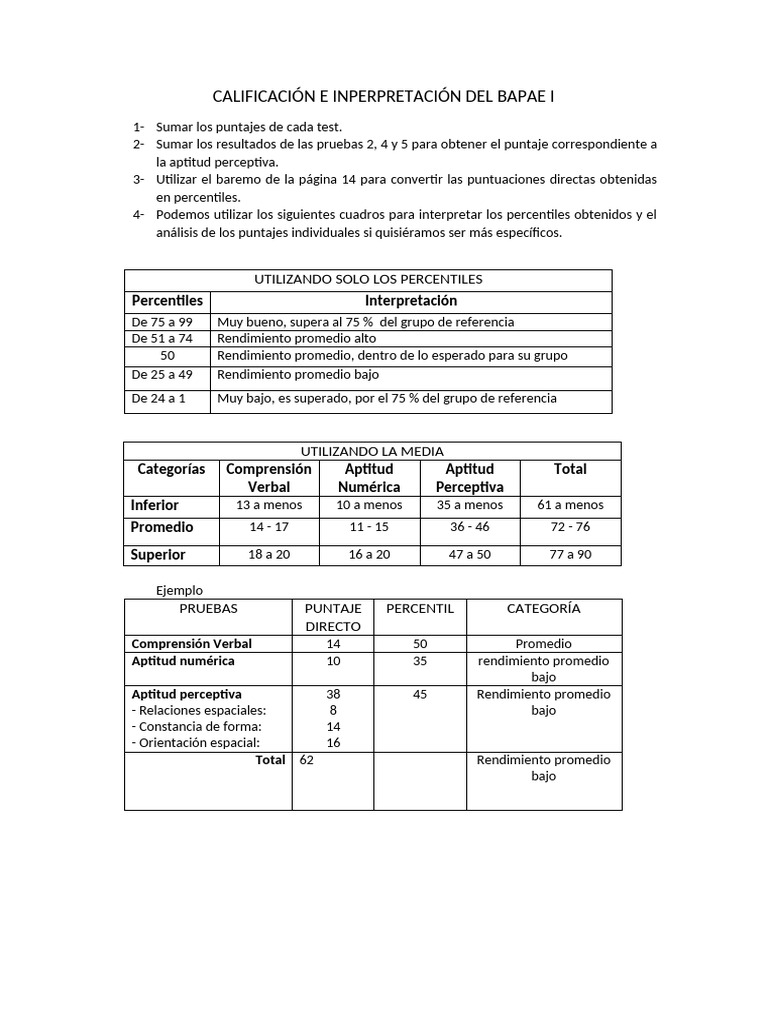 Calificación e Inperpretación Del Bapae I | PDF