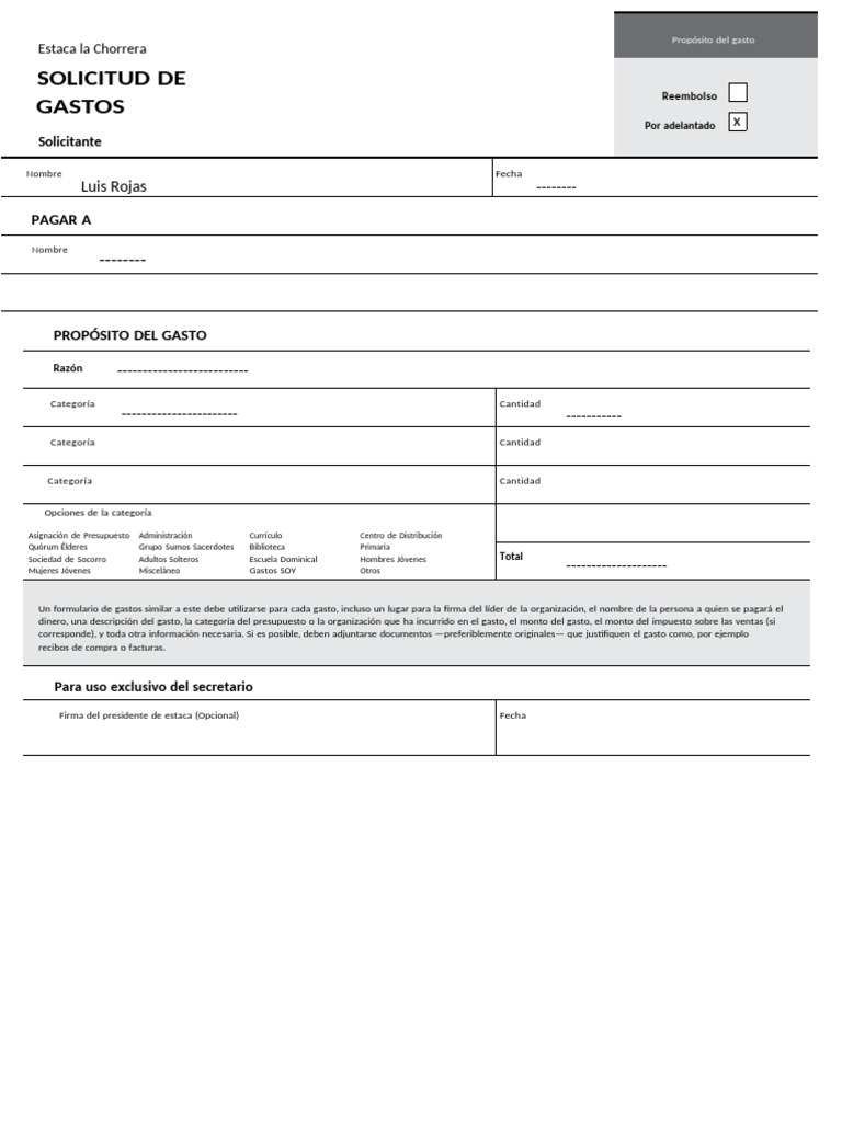 Formulario de Solicitud de Gastos | PDF