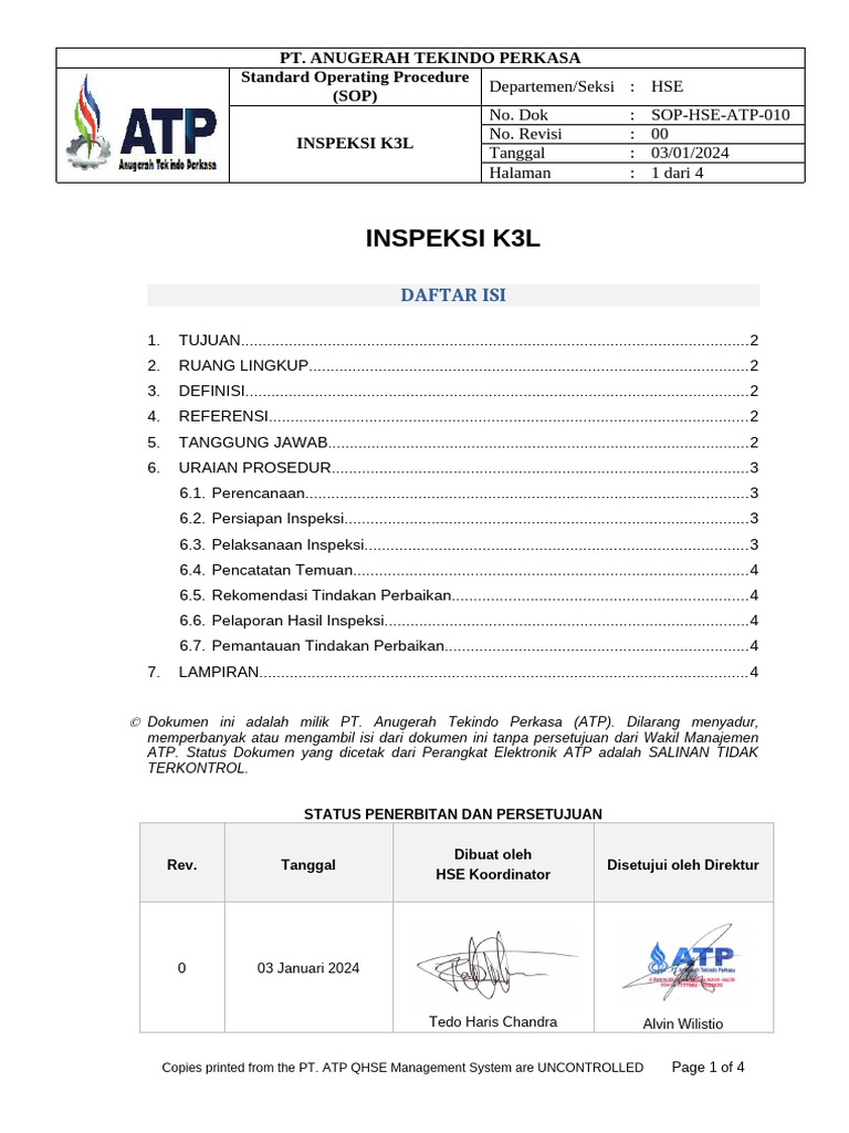 SOP-HSE-ATP-010 Prosedur Inspeksi K3L | PDF | Komputer